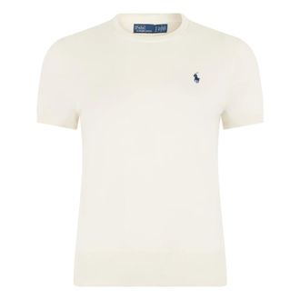 Polo Ralph Lauren Femme, Pulls, Beige, Taille: 42 FR Pull &agrave; Manches Courtes avec Logo Brod&eacute;