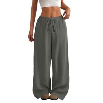 Generic Pantalon d&eacute;contract&eacute; pour femme - Couleur unie - &Eacute;corce - Taille haute - Coupe large - Grande taille, gris, XXL