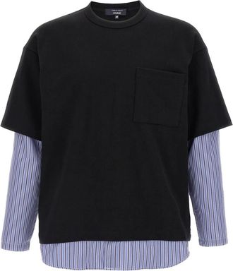 Comme Des Gar&ccedil;ons Homme, Tops, Noir, Taille: XL T-shirt en coton &eacute;pais avec empi&egrave;cements en popeline
