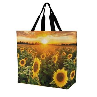 Generic Coucher De Soleil Dans Un Champ De Tournesols Sac Courses Grand Sacs De Courses L&eacute;ger Sac Fourre Tout Pour Travail Universit&eacute; Shopping