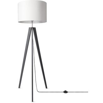 Paco Home Tischleuchte Dreibein Nachttischlampe Stehlampe E27 Stoff Lampenschirm Uni Stehleuchte - Schwarz, Weiß (Ø44.5 cm) - Paco Home