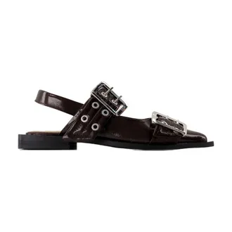 Ganni Womens Calfskin Ballerina Burgundy