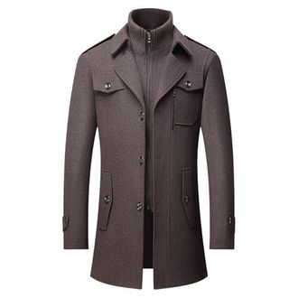 Generic Manteau thermique en laine m&eacute;lang&eacute;e pour homme - M-5XL - Grande taille - Trench &agrave; simple boutonnage - Blazer &agrave; col crant&eacute;, caf&eacute;, XXL