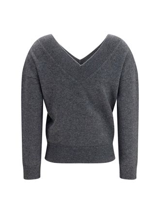 Tom Ford Womens V-Neck Sweater Light Charcoal Kashmir-Capra Hircus Kashmir/capra