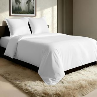 Pizuna Gek&auml;mmte Baumwolle, Bettw&auml;sche-Set, 220 x 240 cm, f&uuml;r Doppelbett, wei&szlig;, 100 % Baumwolle, langer Schaft, 400 F&auml;den, Satin, luxuri&ouml;ser Bettbezug mit Kno