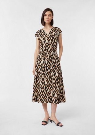 Comma Midikleid Kleid Ausgestelltes Midikleid mit Animal-Print und V-Ausschnitt