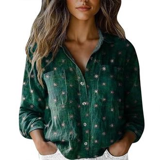 Generic Chemises en lin pour femme tendance 2025 d&eacute;contract&eacute;es &agrave; manches longues boutonn&eacute;es en gaze d&eacute;t&eacute; graphique printemps lin coton v&ecirc;tements surdimensionn