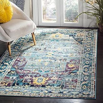 Safavieh Boho Teppich für Wohnzimmer, Esszimmer, Schlafzimmer - Crystal Collection, Kurzer Flor, Blaugrün und Lila, 91 X 152 cm