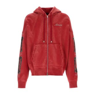 Amiri Homme, Sweatshirts et sweats &agrave; capuche, Rouge, Taille: XL Bones Studded Oversized Zip Sweat &agrave; capuche