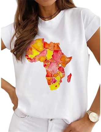 Keephen Cool Color&eacute; Carte Afrique T-Shirt Femmes Kente Amoureux de lAfrique Impression 3D T-Shirt Casual Manches Courtes Vacances Tops