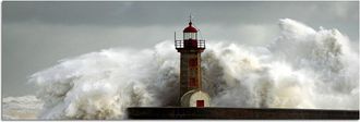 Paul Sinus Art Panoramabild auf Leinwand und Keilrahmen 150x50cm Meer Sturm Welle Leuchtturm