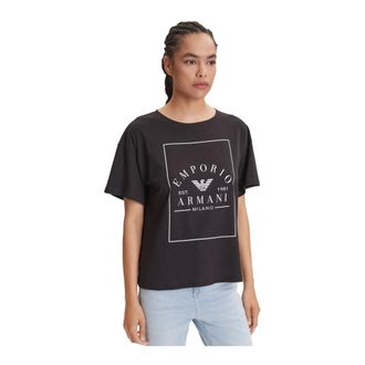 Emporio Armani Femme, Tops, Noir, Taille: 44 FR Tee-shirt Noir Col Rond Manches Courtes