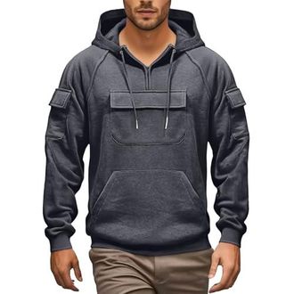 Generic Sweat &agrave; capuche pour homme - Demi-fermeture &eacute;clair - En polaire - D&eacute;contract&eacute; - Manches longues - Coupe droite - Sweat &agrave; capuche ample - Confortable -