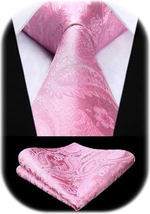 Hisdern Cravate Homme rose Paisley Cravates en Soie pour Hommes Mariage Cravatte et Pochette Set