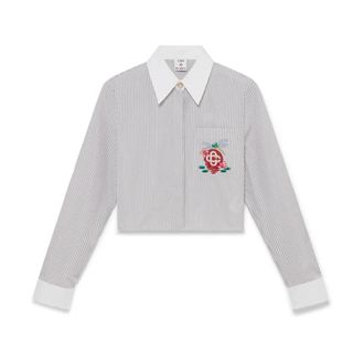 Casablanca Baumwollhemd mit Nadelstreifen- Stickerei und Cropped-Schnitt - - Blouses & Shirts - Damen - Wei&szlig; - S