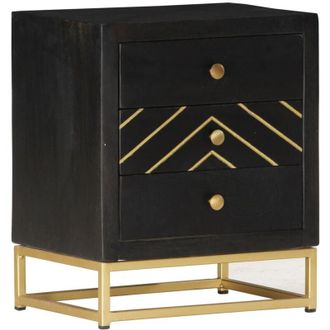 vidaXL Nachttisch Schwarz und Golden 40 x 30 x 50 cm Mango Massivholz Vidaxl