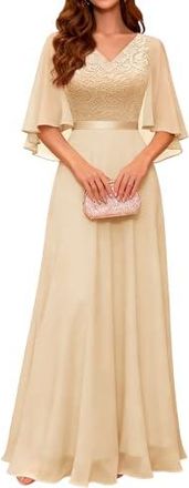 Dresstells Robe de Soir&eacute;e Femme &Eacute;l&eacute;gante en Col V pour Cocktail C&eacute;r&eacute;monie Bal de Promo, Robe Demoiselle dhonneur Femme pour Mariage Invit&eacute; avec Manches Courtes C