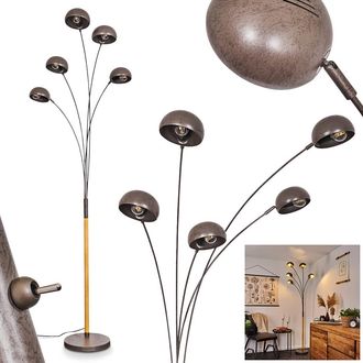 HOFSTEIN Stehleuchte Siamado, 5-flammige Stehlampe aus Metall in Nickel-antik/Holzoptik, moderne Leuchte mit verstellbaren Leuchtarmen u. An-/Ausschalter am Ge