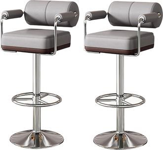 Generic Moderne Quadratische Barhocker Aus Pu-Leder, 2Er-Set, Verstellbare Drehhocker mit R&uuml;ckenlehne, Gepolsterte St&uuml;hle In Tresenh&ouml;he f&uuml;r K&uuml;che, Esszimmer u