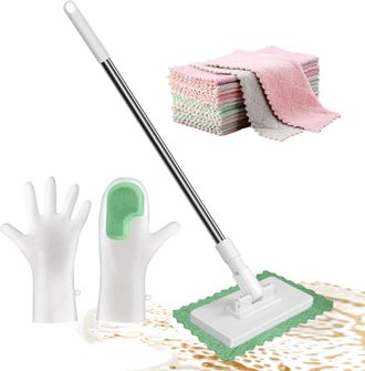 Generic Bodenwischer - Abnehmbar und Wiederverwendbar mit 10 T&uuml;chern,Abnehmbare K&uuml;che Mopp Bodenreinigung - f&uuml;r Innen und Au&szlig;en Haus Schlafzimmer Wohnzimmer B