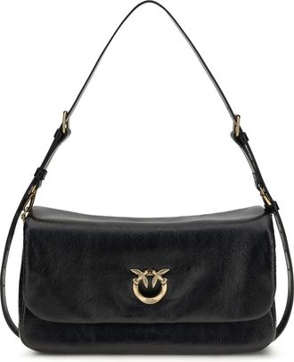 Pinko Womens Shoulder Bag Love Click Soft Black-Antique Gold Calf Leather Black/antique
