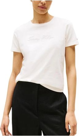 Tommy Hilfiger Femme, Tops, Blanc, Taille: 36 FR T-Shirt Col Rond Manches Courtes en Coton