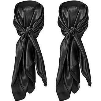 Satinior 35 Pouces Foulard en Soie 2 Écharpes en Satin Femmes (Noir)