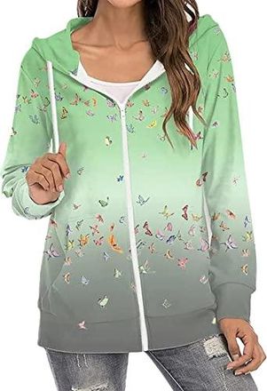 Generic Vestes pour femmes 2026 Sweat &agrave; capuche &agrave; manches longues zipp&eacute; avec poches, Vert, L