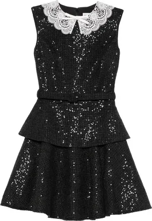 Self Portrait Sequin-embellished Lace-collar Dress