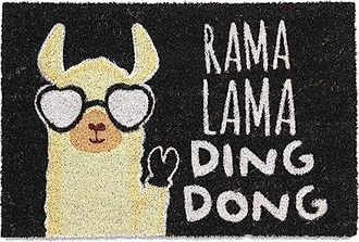 Relaxdays Fu&szlig;matte Lama, Kokos, T&uuml;rvorleger mit Spruch, 60 x 40 cm, rutschfest, Fu&szlig;abstreifer innen & au&szlig;en, Mehrfarbig