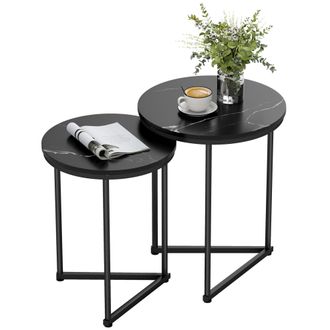 HOMCOM Nesting Couchtisch 2er Set, Modernes Tischnest, Runde Sofa Beistelltische mit Metallrahmen f&uuml;r Wohnzimmer, Schlafzimmer, kleiner Raum, Schwarzer Marmo
