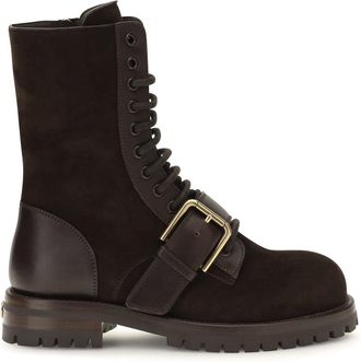 Dolce & Gabbana Buckle Leather and Suede Combat Boot - Brown