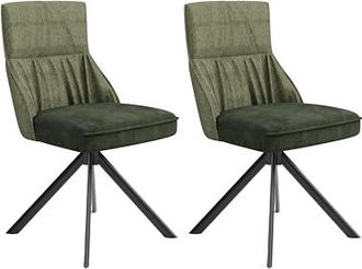 Byliving EsszimmerstuhlCALIFORNIA / 2er Set/Polsterstuhl 180° drehbar/Rücken Webstoff grün/Sitz Vintage-Velvet grün mit Keder/Gestell Metall schwarz/Küchenstuh