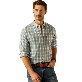 Ariat Mens Napa Shirt Long Sleeve in Oil Green Check, Size X-Large, by Ariat
