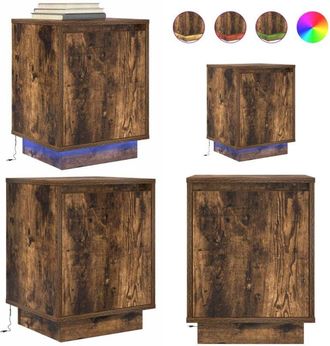 vidaXL Nachttisch mit LED-Leuchten R&auml;uchereiche 38x34x50 cm - Vidaxl