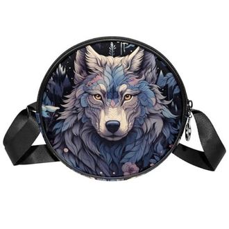 Generic Petit sac &agrave; bandouli&egrave;re rond pour femme, motif loup givr&eacute;, avec fermeture &eacute;clair, bretelles r&eacute;glables, style d&eacute;contract&eacute;, pour femmes et filles