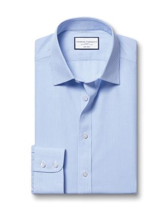 CHARLES TYRWHITT B&uuml;gelfreies Hemd mit Stretch und Bengal-Streifen - Kornblumenblau Umschlagmanschette