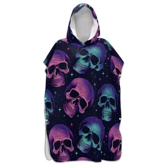 Mnsruu Surf-Poncho-Handtuch mit Kapuze, Strandtuch, violett, Neon, Sterne, Totenkopf, Badetuch, Badeabdeckung f&uuml;r Damen und Herren, Strand, Pool, Wasserpark