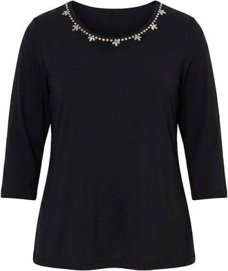 Ulla Popken T-Shirt Punto-Shirt Ziersteine Classic Rundhals 3/4-Arm