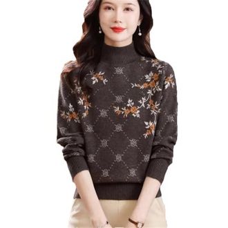 Generic Pull court brodé exquis pour femme, marron, 3XL