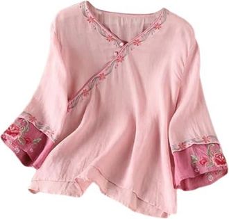 Generic Tunique ample en dentelle de style boh&egrave;me brod&eacute; &agrave; manches courtes pour femme - Style boh&egrave;me - Imprim&eacute; floral - 2025 - Chemise hippie &agrave; volants sur le 