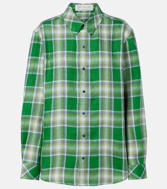 God's True Cashmere Chemise Harbor en lin &agrave; carreaux et lapis-lazuli
