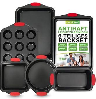 Nutrichef NutriChef 6-Teiliges Backform Set 6-Teilig Antihaft - Stapelbare Backzubehör für Küche, als Backblech für den Ofen oder Gefrierschrank - mit Silikongr