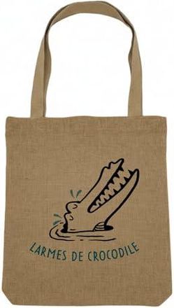 Fabulous Sac Shopping Tote Bag Aspect Lin - Larmes de Crocodile Dessin Original Illustration - Sac de Courses Toile Epaisse 360g Beige Naturel Cabas Port&eacute; Epau