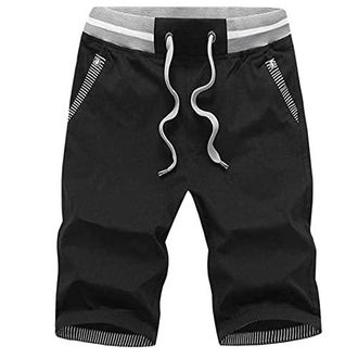 Generic Short ample en coton et lin pour homme avec poches unies - Short de sport d&eacute;t&eacute; d&eacute;contract&eacute; - Pantalon droit brod&eacute; - Short d&eacute;contract&eacute; pour homme - Sho