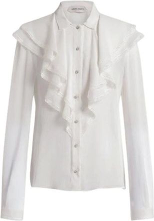 Alberta Ferretti Femme, Blouses et Chemises, Blanc, Taille: 36 FR Blouse en cr&ecirc;pon de soie &agrave; volants