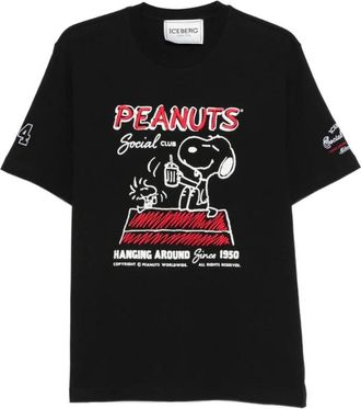 Iceberg Homme, Tops, Noir, Taille: L T-shirt &agrave; manches courtes et col rond brod&eacute; Peanuts