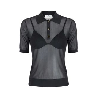 Elisabetta Franchi Femme, Tops, Noir, Taille: 40 FR Polo en nylon &agrave; manches courtes