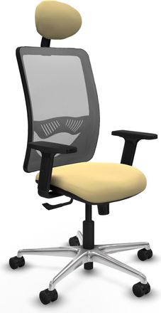 Piqueras y Crespo B&uuml;rostuhl mit Kopfst&uuml;tze Zulema mit 2D-Armen, h&ouml;henverstellbarer Lendenwirbelst&uuml;tze und festem Kopfteil, ausgestattet mit 3 Positionen, Grau/Cremefarb