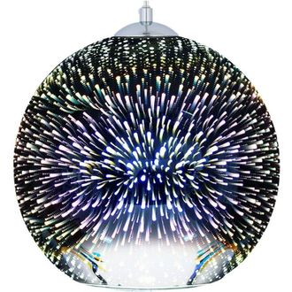 Beliani H&auml;ngeleuchte Silber Glas mit Schirm in Kugelform 3D-Feuerwerk-Effekt Skandinavischer Stil f&uuml;r Wohnzimmer Esszimmer